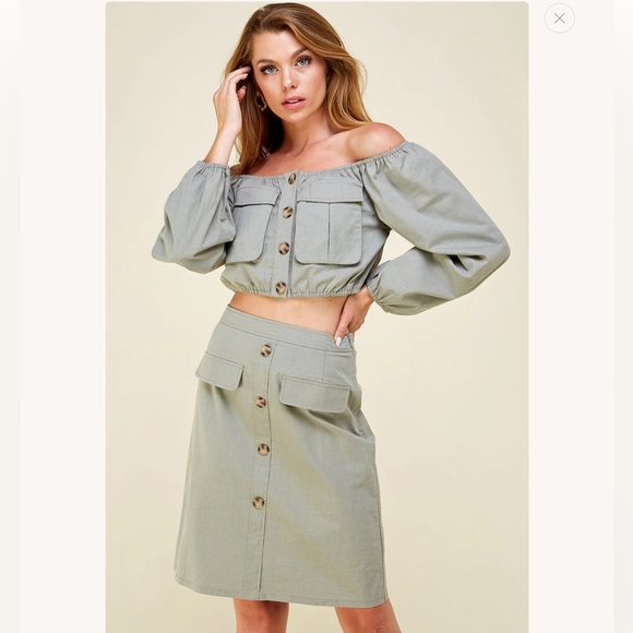 Dresses | Olive Button Down Top And Skirt Set | Poshmark